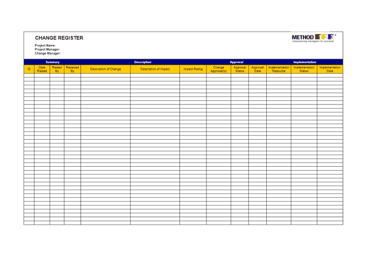 Change Register Template for Project Managers