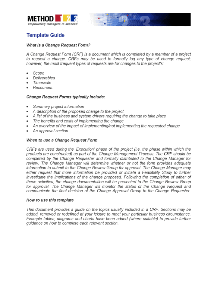 Change Request Form Template for Project Managers