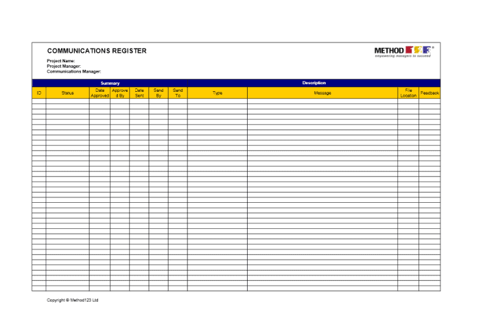 Communication Register Template for Project Managers