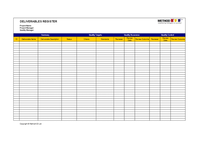 Deliverables Register Template for Project Managers