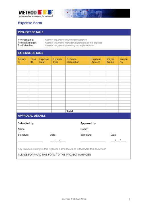 Expense Form Template for Project Managers