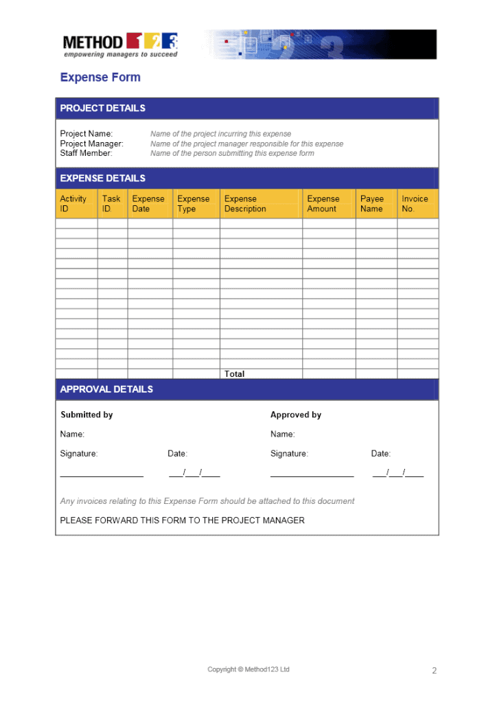 Expense Form Template for Project Managers