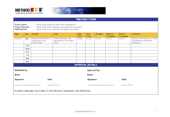 Timesheet Form Template for Project Managers