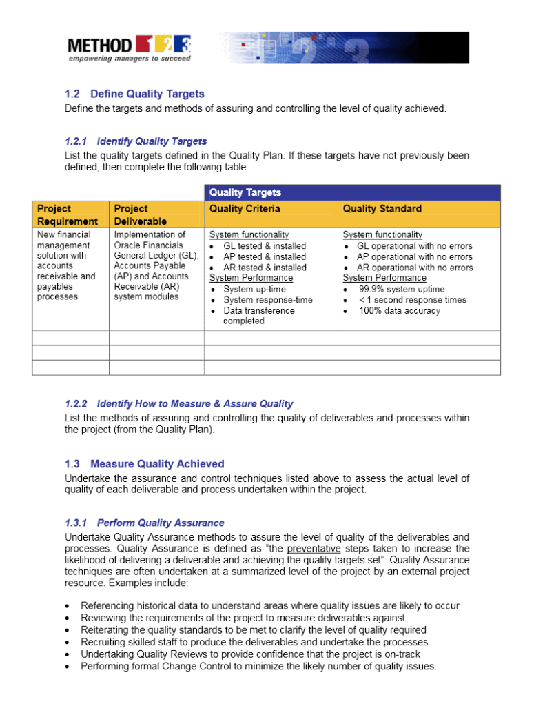 Quality Management Plan Template for Project Managers