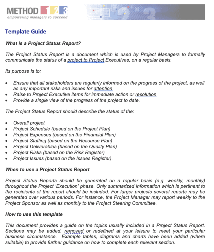 Project Status Report Template for Project Managers