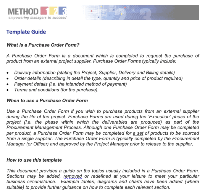 Purchase Order Form Template for Project Managers
