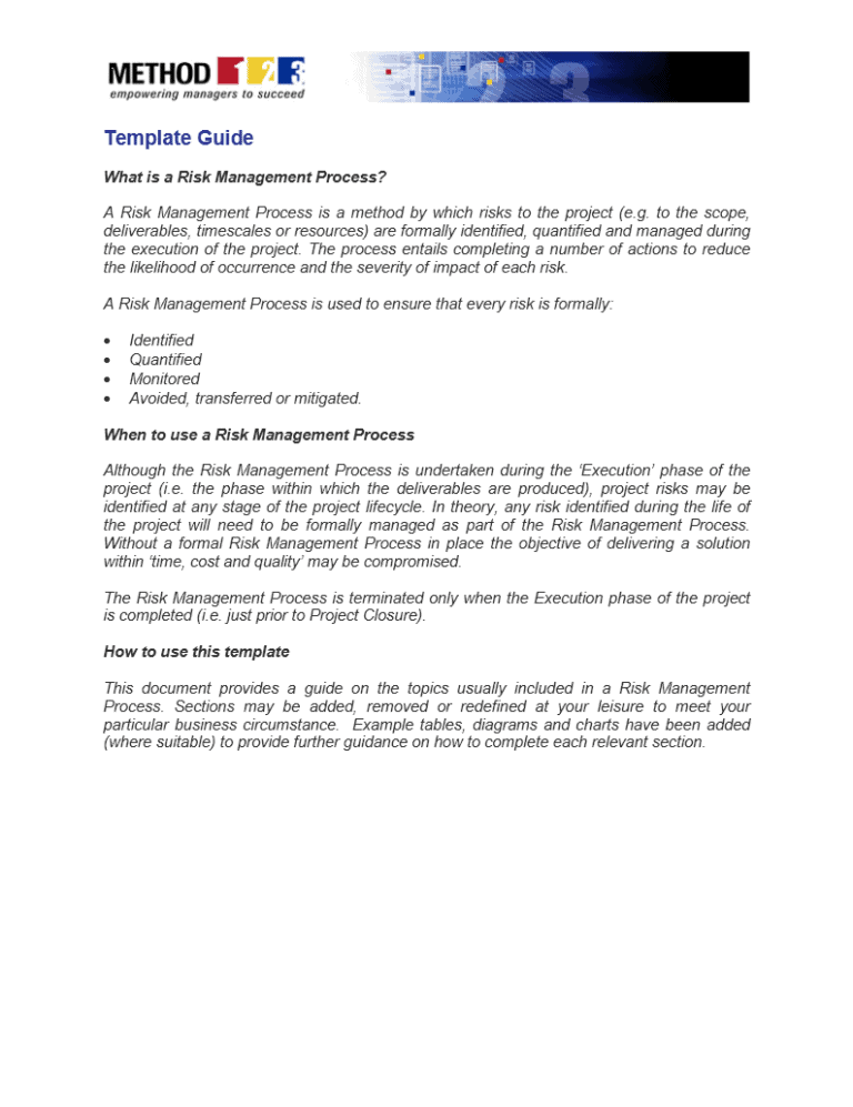 Risk Management Process Template for Project Managers