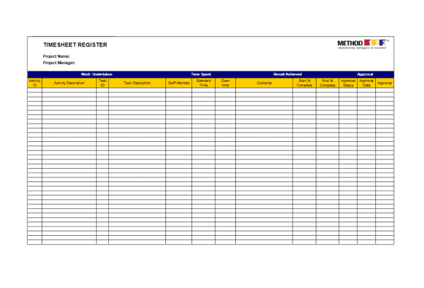 Timesheet Register Template for Project Managers