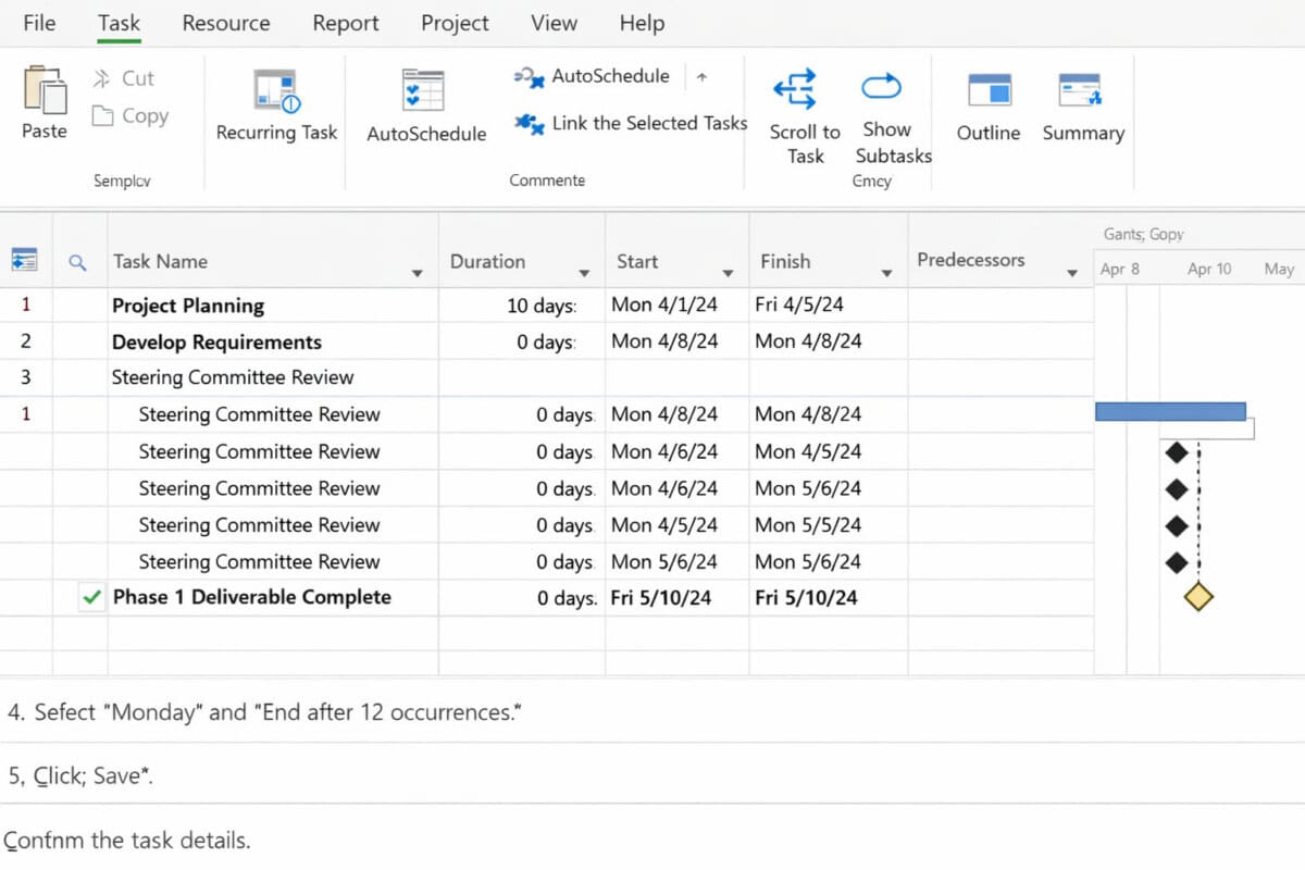 Create Recurring Tasks with Microsoft Project