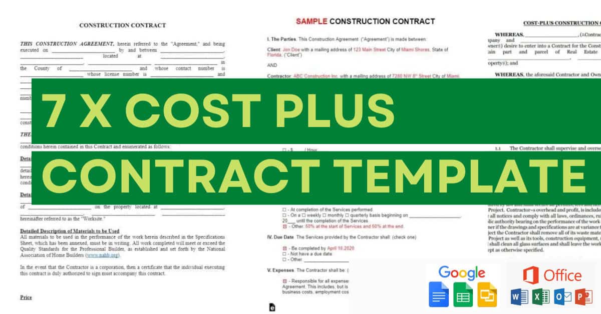 7 X Free Cost Plus Contract Templates Google Docs & PDF