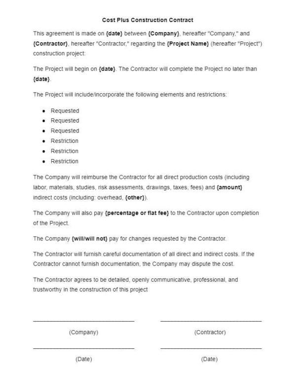7 X Free Cost Plus Contract Templates Google Docs & PDF