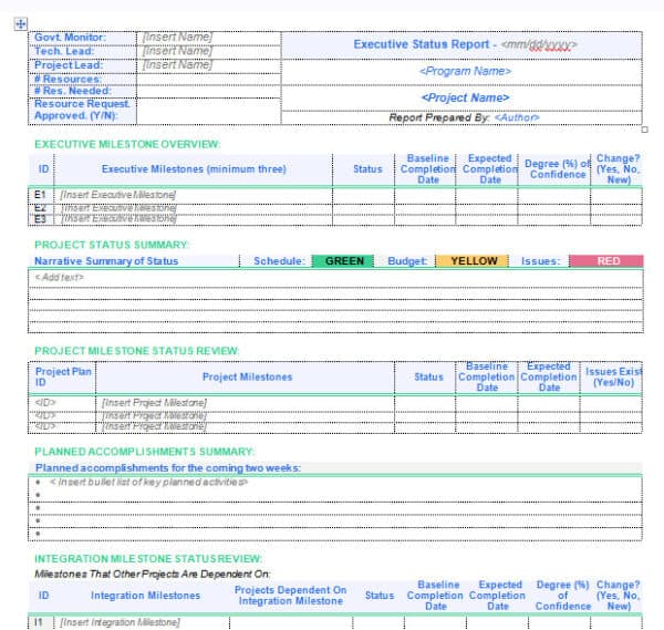 11 x Executive Project Status Report Template – Word, Excel