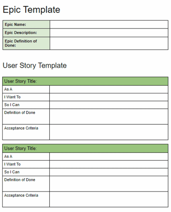 7 x Free User Story Template on Google, Excel, Powerpoint